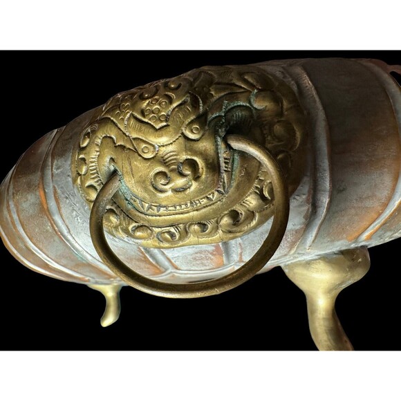 Art | Round Chinese Feng Shui Lion Planter In Embossed Copper And ...